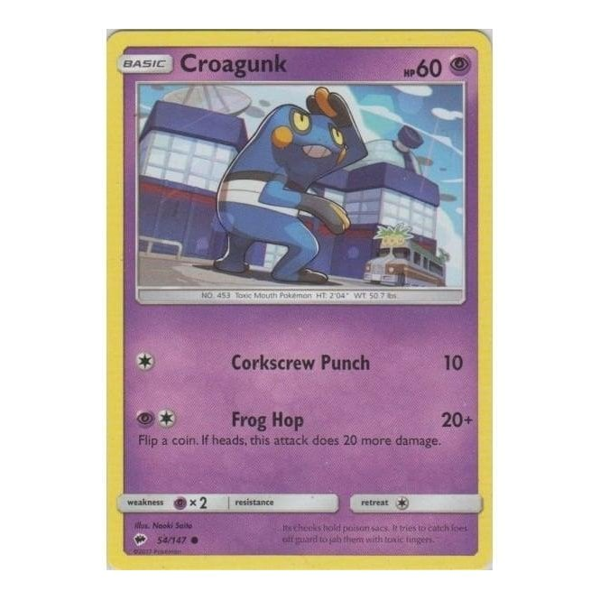 Pokemon Single Card SUN AND MOON - BURNING SHADOWS - 054/147 : Croagunk ...