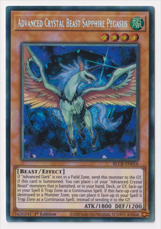 Advanced Crystal Beast Sapphire Pegasus (Secret Rare) : BLCR-EN016 - Yu ...