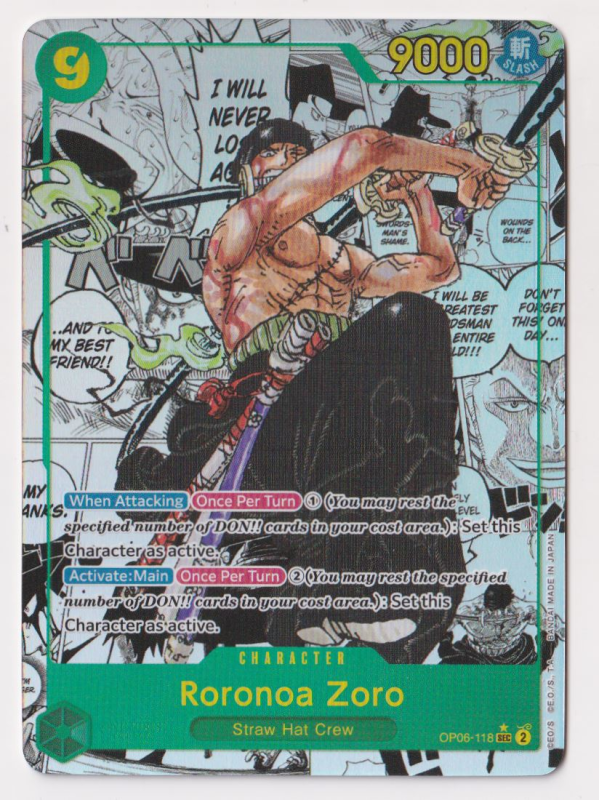 Roronoa Zoro (ALTERNATE ART)(MANGA) : OP06-118 WINGS OF THE CAPTAIN - One Piece Single Card