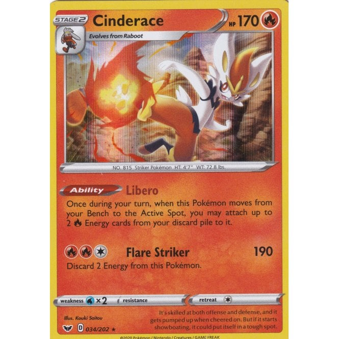 Pokemon Single Card Sword & Shield Base Set - 34/202 : Cinderace ...