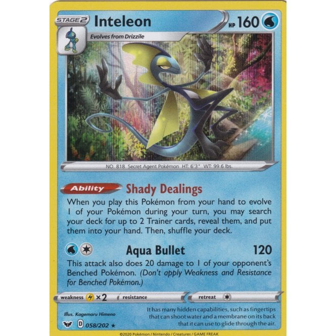 Pokemon Single Card Sword & Shield Base Set - 58/202 : Inteleon | Chaos ...